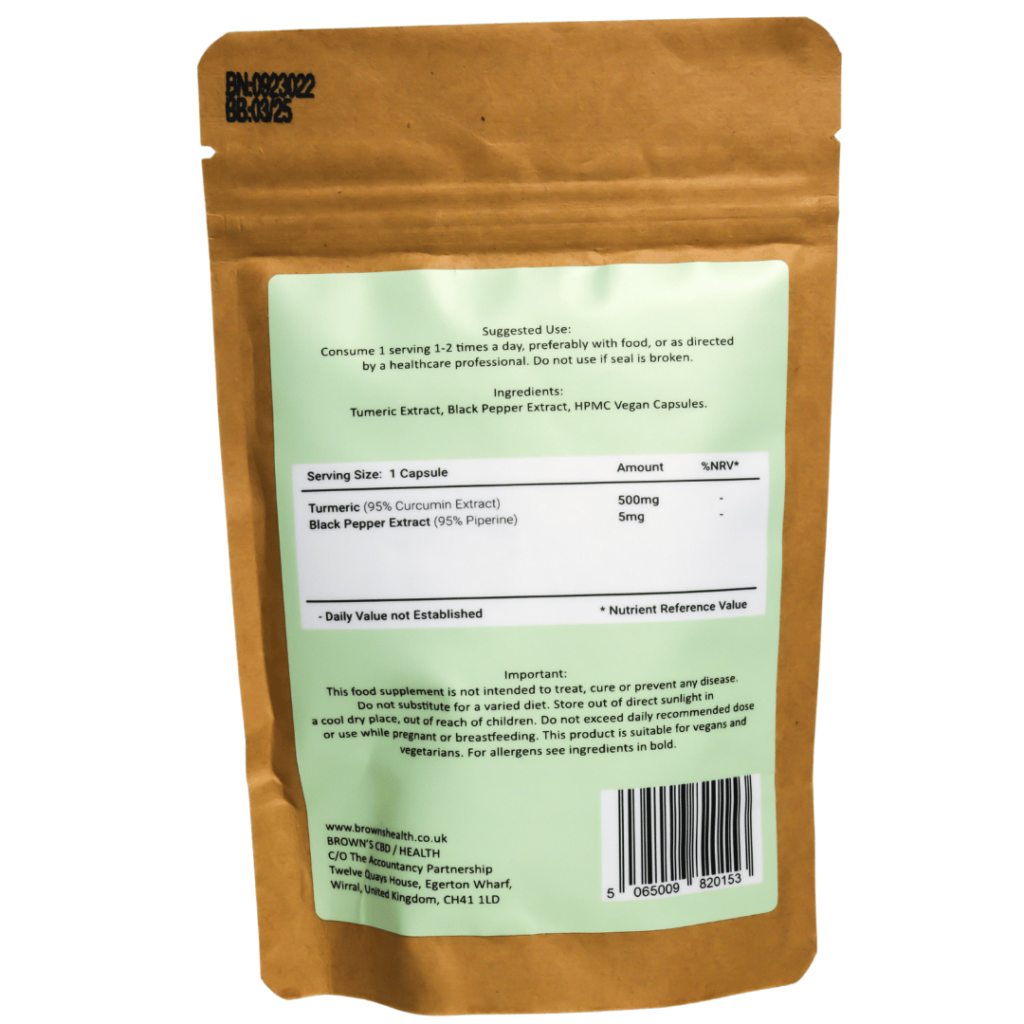 Turmeric + Black Pepper 500 mg Capsules - Browns Health